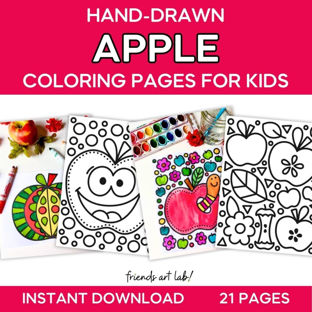 Hand-Drawn Apple Coloring Pages for Kids - Friends Art Lab
