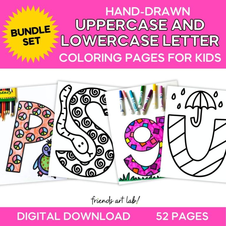 Hand-Drawn Uppercase & Lowercase Letter Coloring Page BUNDLE - Friends ...