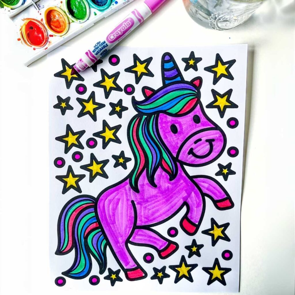 Hand-Drawn Rainbow Unicorn Coloring Pages for Kids - Friends Art Lab